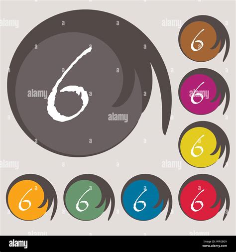 Number Six Icon Sign Symbols On Eight Colored Buttons Vector Stock