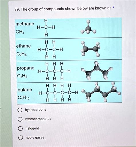 The Group Of Compounds Shown Below Are Known As Methane Ch4 Ethane