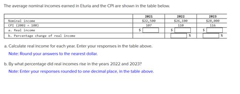 Solved The Average Nominal Incomes Earned In Eturia And The