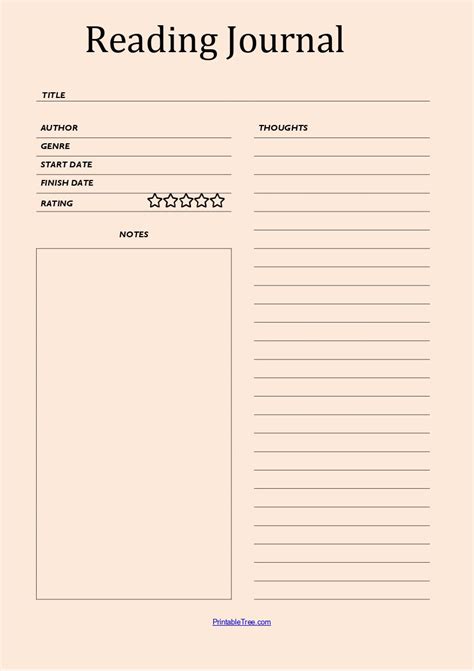 Reading Journal Template Free