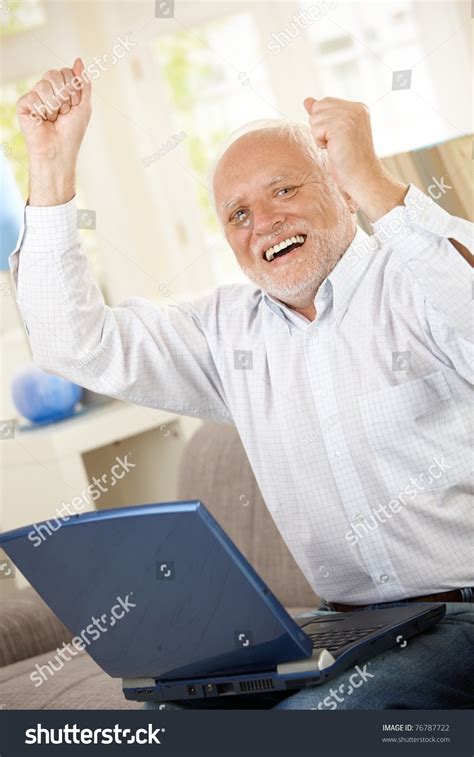 Old Man Celebrating Home Laughing Raising Stock Photo 76787722 Shutterstock