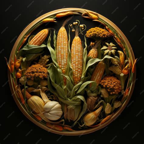Premium Ai Image A Circular Arrangement Of Corn And Vegetables