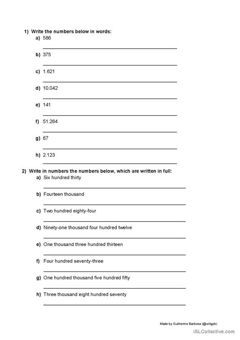 Numbers Writing Activities General English ESL Worksheets Pdf Doc