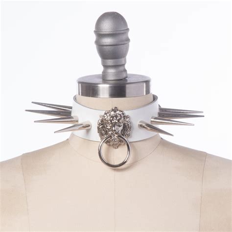 Apatico Xl Spiked Silver Leo Lion Choker Collar Pvc Leather