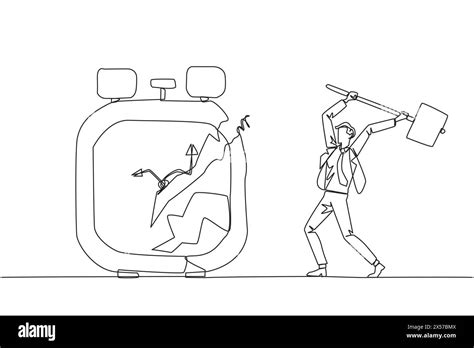 Single Continuous Line Drawing Businessman Preparing To Hit The Big
