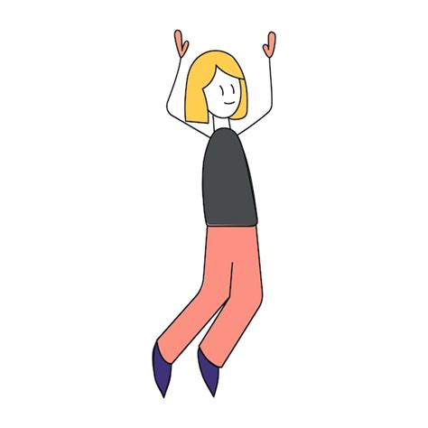 Mujer Se Regocija Salta Figuras Simples Dibujo Vector Vector Premium