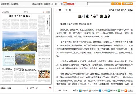 【赣州三农】《江西日报》版面头条聚焦上犹：绿叶生“金”富山乡茶叶茶园全国