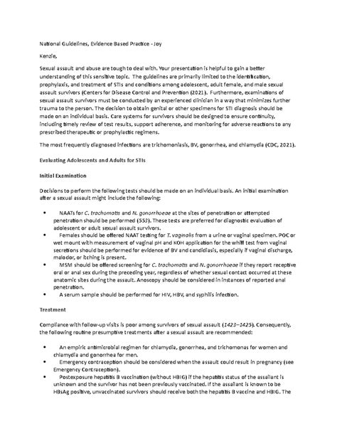 National Guidelines Sexual Assault National Guidelines Evidence