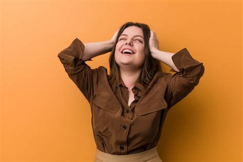 Premium Photo Young Curvy Russian Woman Laughs Joyfully Keeping Hands
