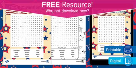 Free The Us Constitution Word Search Teacher Made