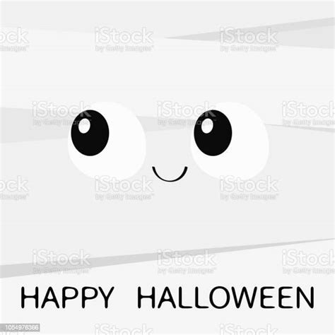 즐거운 할로윈 보내세요 미 라 괴물 사각형 얼굴입니다 귀여운 만화 웃 긴 놀라운 아기 캐릭터입니다 엄마 머리 눈과 미소입니다 인사말 카드입니다 평면 디자인입니다 흰색