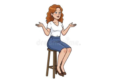 Woman Shrugging While Sitting On Stool Illustration Stock Illustration