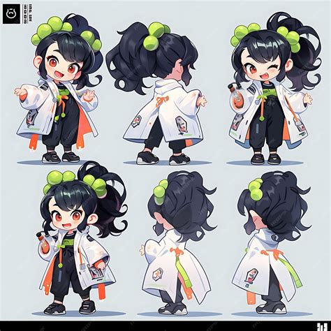 Premium Photo Character Of Female Chibi Kawaii Scientist Lab Coat Neon Colors Test Tube