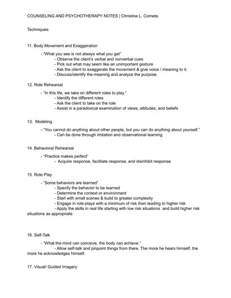 Counseling And Psychotherapy Techniques