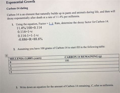 Solved Exponential Growth Carbon 14 Dating Carbon 14 Is An