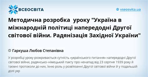 Методична розробка уроку Україна в міжнародній політиці напередодні Другої світової війни