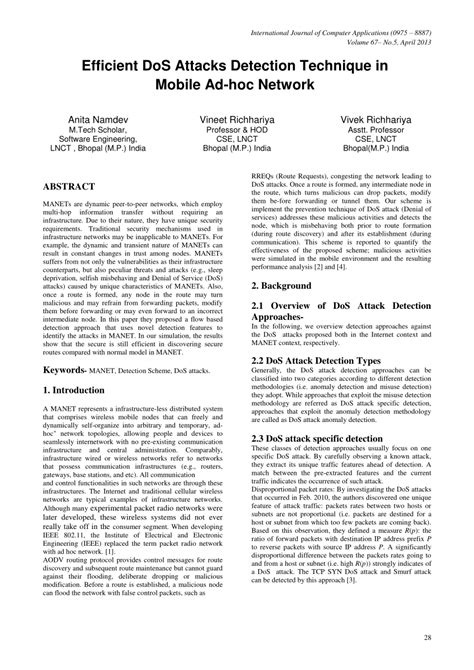 Pdf Efficient Dos Attacks Detection Technique In Mobile Ad Hoc Network