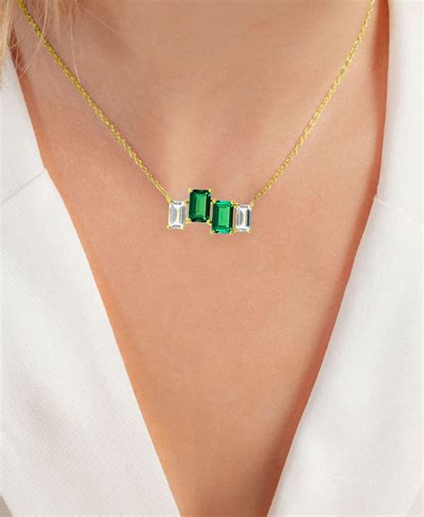 Macy S Lab Grown Emerald 1 1 5 Ct T W And Lab Grown White Sapphire 3
