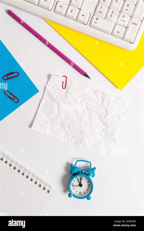 Pc Keybord Clock On The Table With Empty White Paper Flat Lay Above