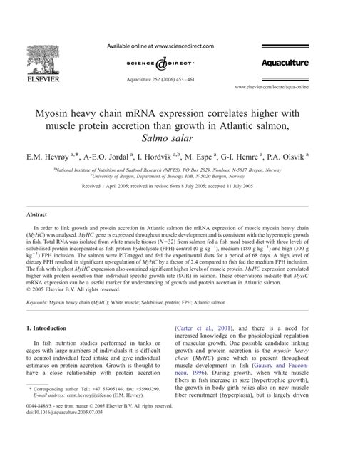 Pdf Myosin Heavy Chain Mrna Expression Correlates Higher With Muscle