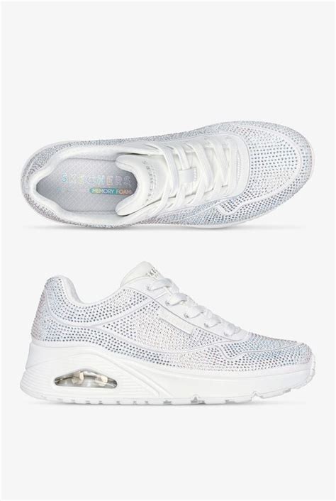 Skechers Street Uno Disco Rave White Rhinestone Covered Athletic Lace