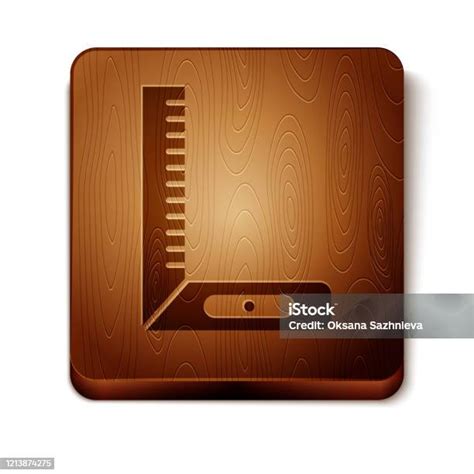 흰색 배경에 격리 된 갈색 코너 눈금자 아이콘입니다 Setsquare 각도 눈금자 목공 측정 기구 규모 나무 사각형 버튼입니다