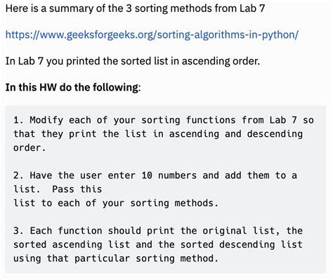 Solved Here Is A Summary Of The Sorting Methods From Lab Chegg