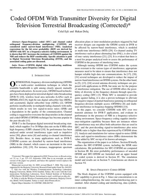 Pdf Coded Ofdm With Transmitter Diversity For Digital Television Terrestrial Broadcasting