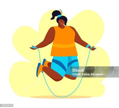 운동을 하는 젊은 아프리카계 미국인 비만 여성 땀을 흘리며 일하는 소녀 비만 건강에 좋지 않은 음식에 대한 스톡 벡터 아트 및