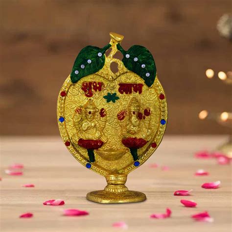 Metal Ganesh Lakshmi Motif On Leaf For Vinayagar Chaturthi Decoration