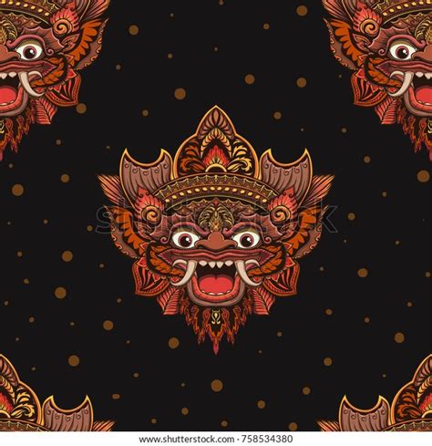 Seamless Outline Pattern Barong Mask Black Stock Vector Royalty Free 758534380 Shutterstock