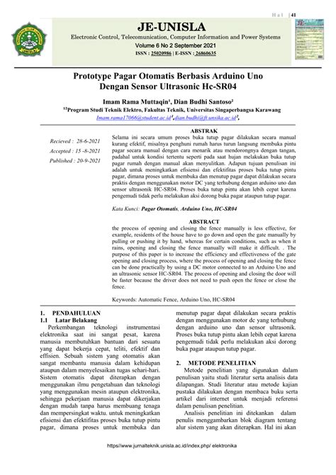 Pdf Prototype Pagar Otomatis Berbasis Arduino Uno Dengan Sensor Ultrasonic Hc Sr04