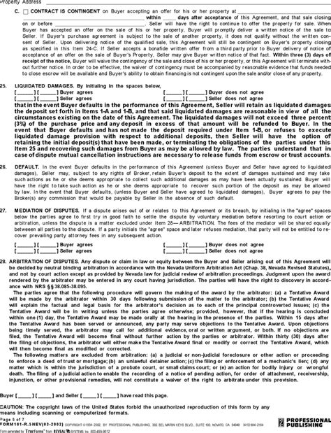 Free Nevada Standard Residential Purchase Agreement Form Pdf 157kb