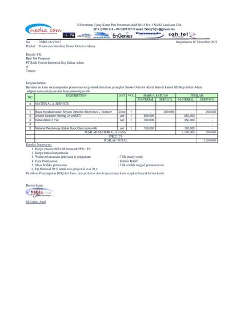 Penawaran Instalasi Smoke Detector Bsi Sultan Adam Pdf