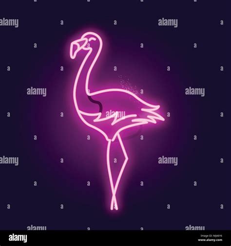 A Glowing Neon Tube Pink Flamingo Bird Sign Layered Vector