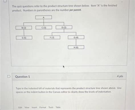 The Quiz Questions Refer To The Product Structure