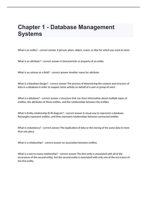 Chapter 1 Database Management Systems Questions With Correct Answers