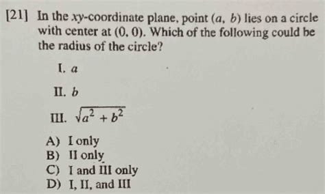 Solved 21 In The Xy Coordinate Plane Point Ab Lies On A Circle