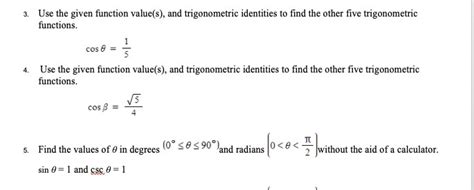 solved 3 use the given function value s and trigonometric