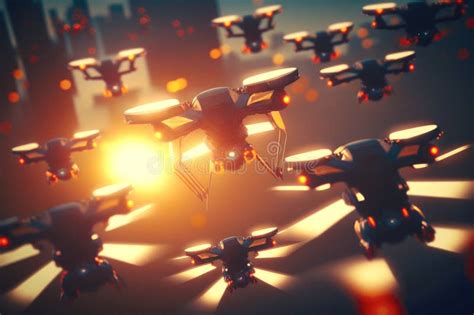 battle drones war created with generative ai technology stock