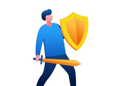 Homens segurando o escudo e o conceito de guerreiro da espada ilustração em vetor estilo cartoon