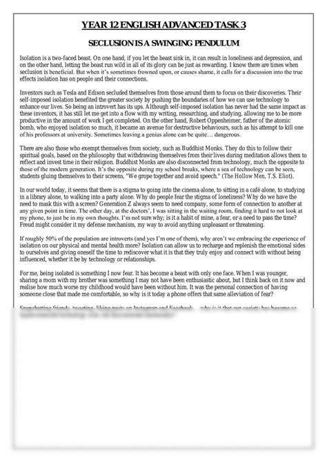 Discursive Piece And Reflection Isolation English Advanced Year