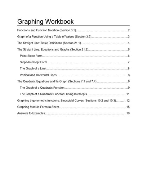 Graphing Workbook Pdf Function Mathematics Line Geometry