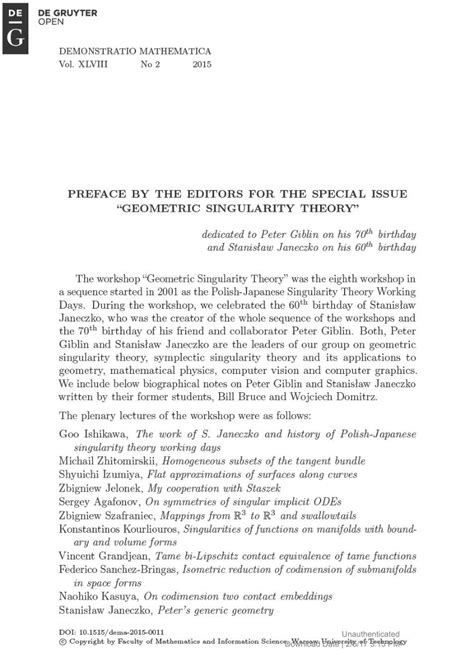 Pdf Preface By The Editors For The Special Issue Geometric