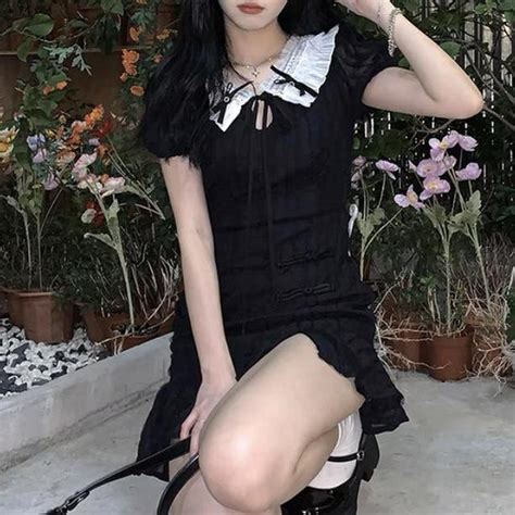 Black Minidress With Cheongsam Detail And Ruffle Depop