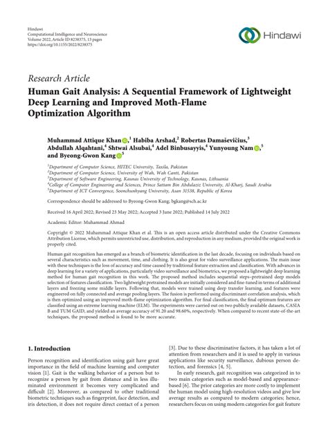 Pdf Human Gait Analysis A Sequential Framework Of Lightweight Deep Learning And Improved Moth