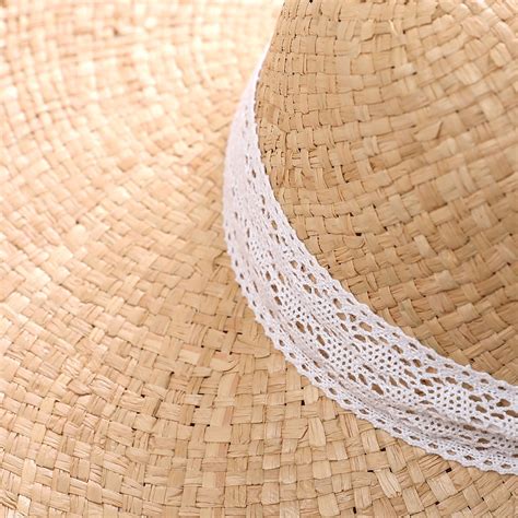 Chapeau De Paille Bore Large Et Ruban De Dentelle Mode Femme