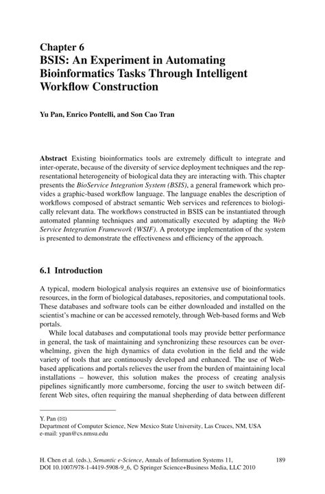 Pdf Bsis An Experiment In Automating Bioinformatics Tasks Through