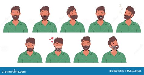 Male Character Emotions Set Man Express Joy Sadness Anger And