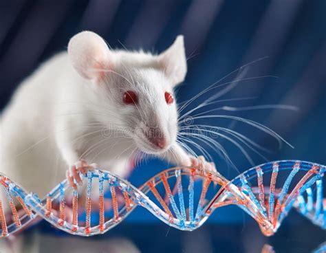 lab white mouse sits on neural pathway model dna sequencing stock